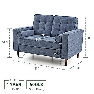Edenbrook Lynnwood Upholstered Loveseat - Living Room Office or Bedroom - Mid-Century Modern Design Furniture - Buttonless Tufting - Simple Assembly - Includes 2 Bolster Pillows - Navy