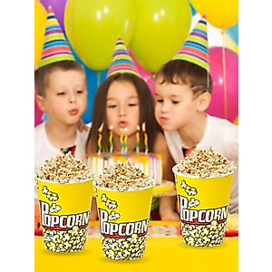 BLUFEU [50 Pack] 32 Oz Paper Popcorn Buckets – Leak-proof Disposable Popcorn Containers – Sturdy & Large Popcorn Cups Disposable for Movie night, Carnivals, Theme Party Decorations