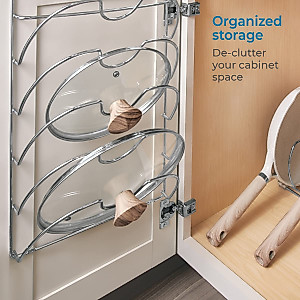 iDesign Classico Kitchen Cabinet Storage Rack for Pot, Pan Lids, 10.80" L x 3.83" W x 16.76" H, Chrome