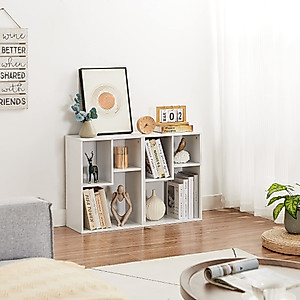 VECELO 3-Cube Small Bookshelf, Modern Bookcases with Shelves Height Up to 12.8 Inches, Suit for Common Size Textbook, Vertical or Horizontal, Cubby Storage Organizer,Pearl White