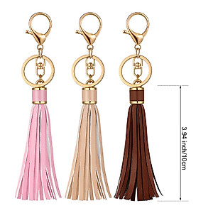 Hicarer 12 Pieces Leather Tassels Keychain Key Rings Circle PU Leather Tassel for Women Tassel Keychain Bulk Tassels Lanyard Key Chain Holder with Lobster Swivel Bag Pendant Accessories Key Wallet
