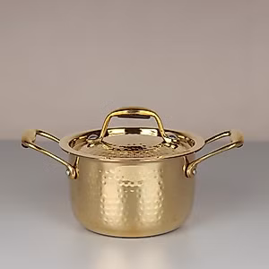 Swadeshi Blessings Exclusive Range Brass Pot for Cooking with Lid/Teflon-Free/Naturally Non-Stick Brass Utensils with Tin Coating (1 Litres)