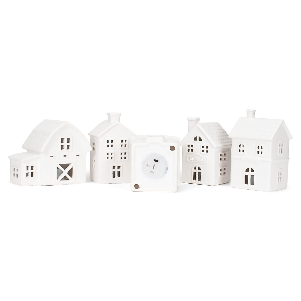 Mark Feldstein & Associates Village with Trees Winter White Glazed Porcelain Holiday Tabletop Figurines, Set of 11, 7 Inch