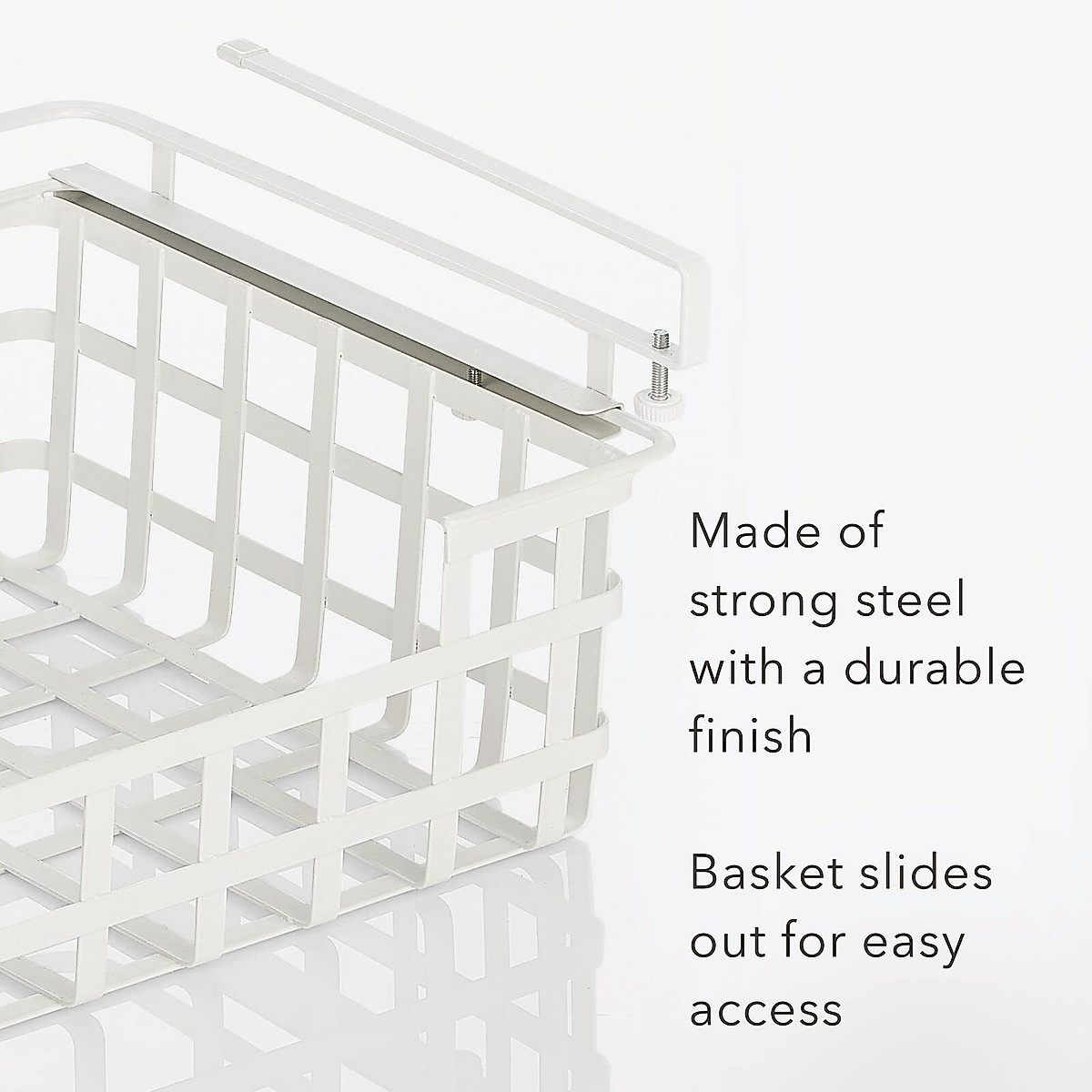 mDesign Nate Home by Nate Berkus Sliding Under Shelf Hanging Pull Out Organizer | Metal Wire Basket Organizer for Kitchen Cabinets or Pantry Shelves from mDesign - Matte White