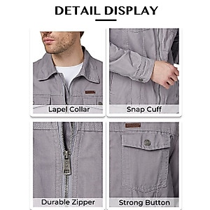 WenVen Men's Casual Canvas Cotton Military Utility Jacket (Light Grey,2XL)