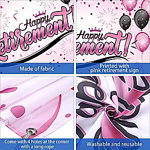 Happy Retirement Party Decorations, Giant Black and Gold Sign Retirement Party Banner Photo Booth Backdrop Background for Happy Retirement Party Supplies (Pink)