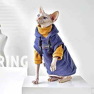 2 Set of Sphynx Cat Clothes,Sphynx Hairless Cats Turtleneck Shirt and Hoody Sweater Lovely Stripe Design, Breathable Cat Wear Clothes Sweater for Sphynx, Cornish Rex, Devon Rex, Peterbald (XL)