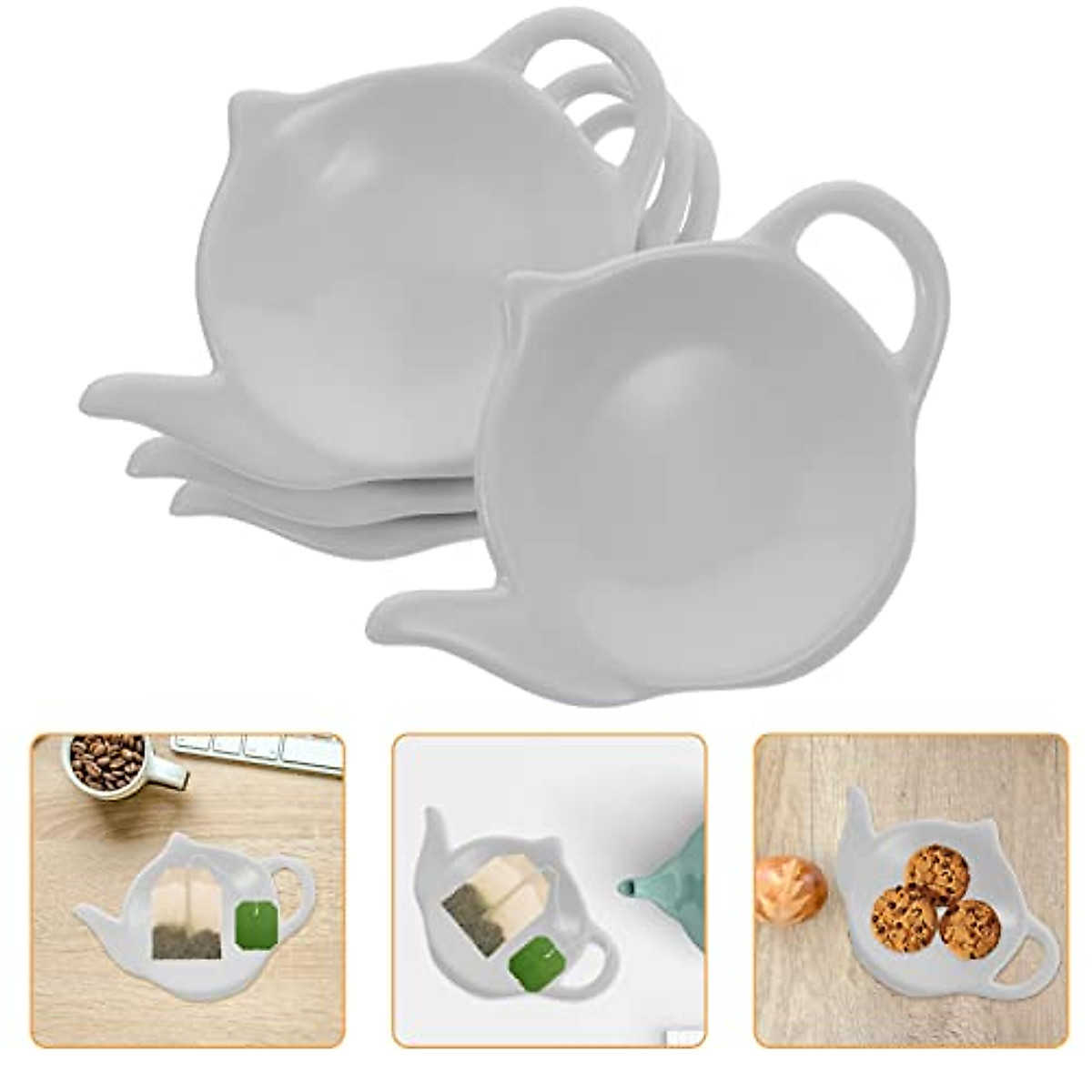 Zerodeko 4pcs Ceramic Tea Bag Saucer Teapot Shape Teabag Coaster Tea Bag Holder Spoon Rests Snack Storage Tray Wasabi Seasoning Dish for Tea Bag for for Soy Sauce Dessert White