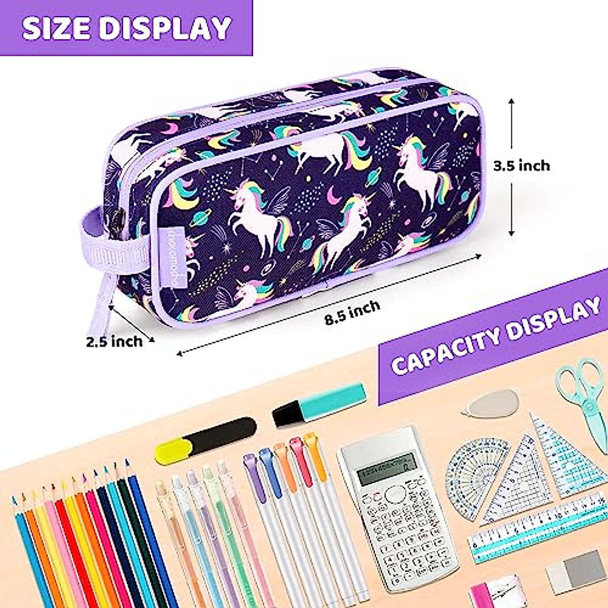 Choco Mocha 17 inch Purple Unicorn Backpack + Lunch Bag + Pencil Bag