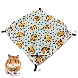 GLOGLOW Double Layer Small Animal Hammocks Small Pet Hanging Hammock Breathable Bunkbed Warm Hammock Polyester Fur, Hamster Warm Hammock for Pet Cage BedsHouses Habitats (S Sun Flower)