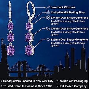 Gem Stone King 925 Sterling Silver Gemstone Birthstone 3-Stone Drop Dangle Earrings | Oval 8X6MM 7X5MM and 6X4MM | Three Stone Leverback Earrings For Women