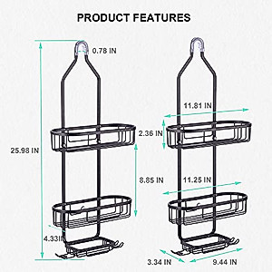 Hukalw Black Shower Caddy Over Head, Hanging Shower Caddy with Soap Dish for Bathroom, Rustproof Stainless Steel Hanging Shower Organizer for inside shower