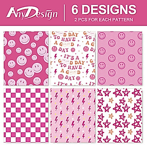 AnyDesign 12 Sheet Pink Preppy Wrapping Paper Smile Face Star Gift Wrap Paper Bulk Decorative Art Paper for Birthday Wedding Baby Shower DIY Crafts, 19.7 x 27.6 Inch, Folded Flat