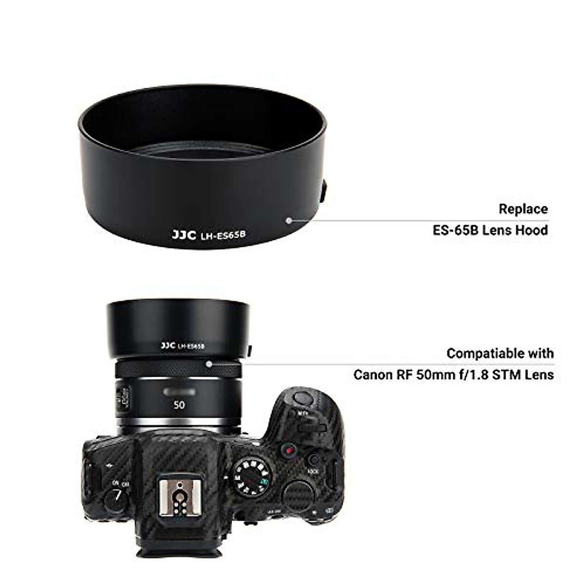 Lens Hood for Canon RF 50mm F1.8 STM on EOS R6 R5 RP R Camera, Reversible Lens Shade Replace Canon ES-65B Lens Hood, Compatible with 43mm Filters and 43mm Lens Cap