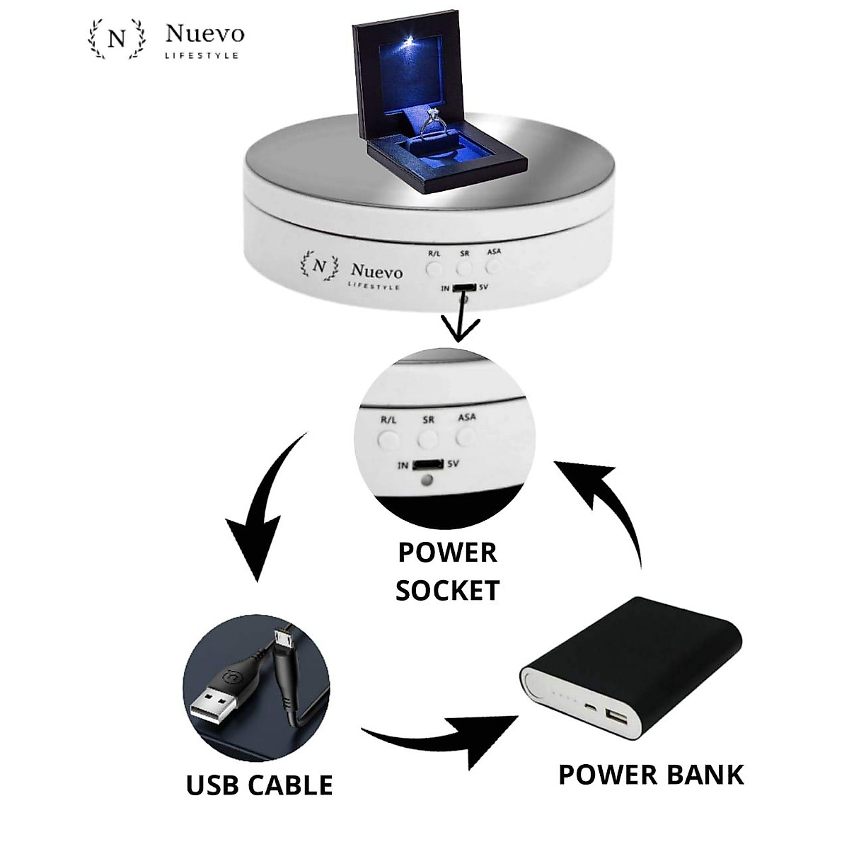 Rotating Professional Photography Turntable for Product Shooting, Electric Motorized Display Stand, 360-degree Rotating, Soft Touch Button to Control Speed, 6 LB max Capacity (White)