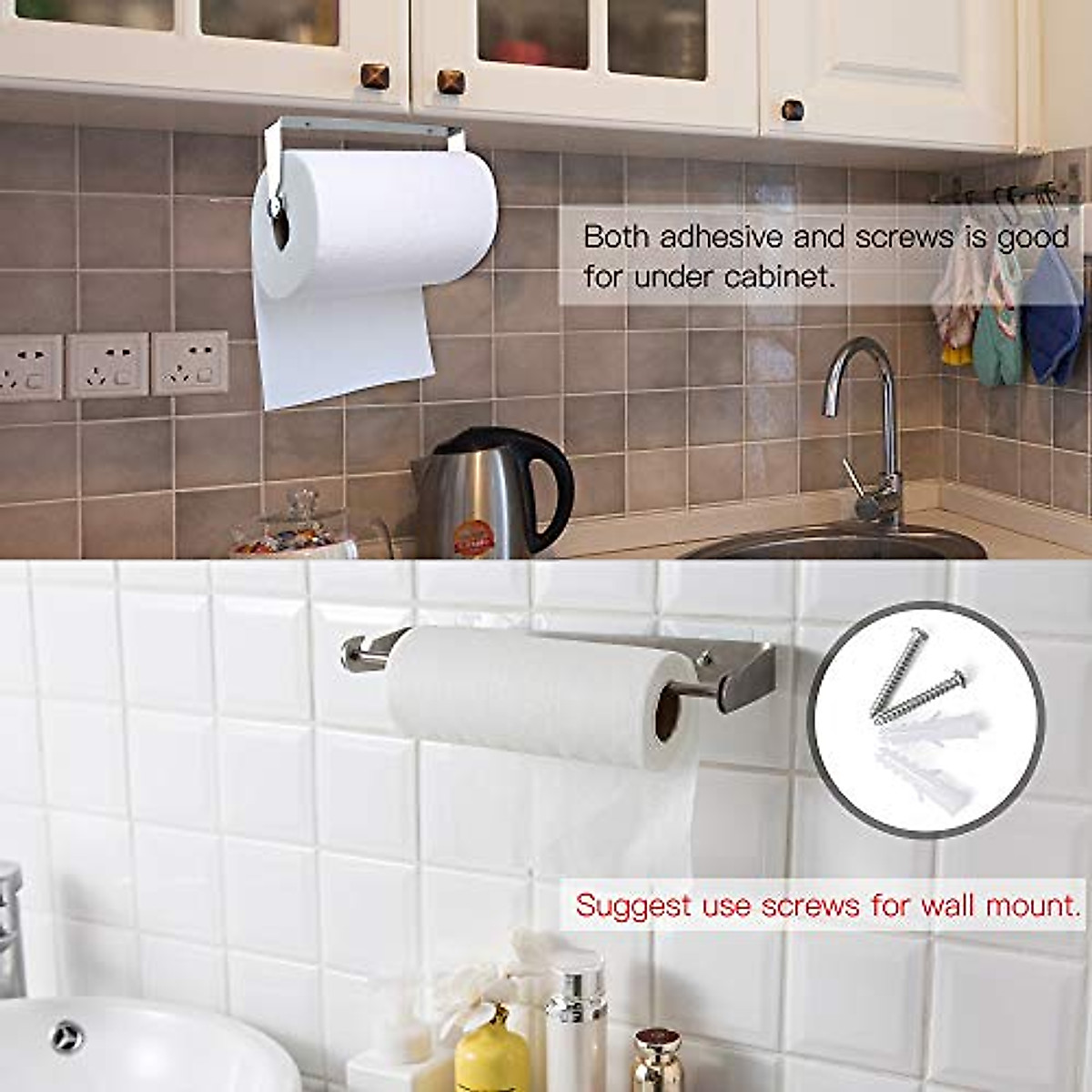 PHUNAYA Under Cabinet Paper Towel Holder Wall Mount for Home Kitchen,Stainless Steel for Large Rolls-Brushed Nickel