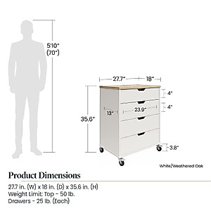 Systembuild Evolution Versa 4 Drawer Storage Cart in White and Weathered Oak