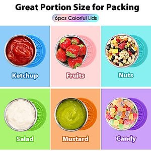 Hydream 6 Pack Salad Dressing Containers To Go,1.6 oz Small Condiment Containers with Lids, Stainless Steel Condiment Cup Dipping Sauce Cups Container for Lunch Bento Box Leakproof Silicone Lids