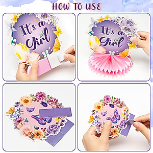 JAPBOR 12pcs Butterfly Baby Shower Party Honeycomb Table Centerpieces, It's a Girl Purple and Pink Decorations for Baby Girl Gender Reveal Party, Birthday Floral Butterflies Table Toppers