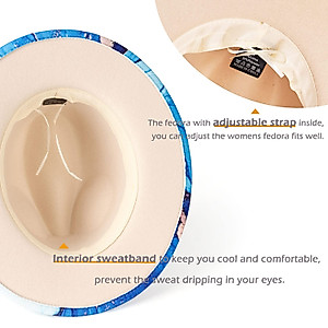 Gossifan Tie-dye Wide Brim Fedora Hats for Women Multicolor Felt Panama Hat Ocean Blue