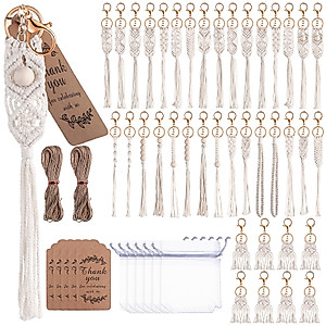 Yuxung 120 Pcs Macrame Keychains Bulk Set, 40 Pcs Boho Keychain 40 Pcs Drawstring Organza Bag and 40 Pcs Thank You Tags with Hemp Rope for Wedding Thank You Baby Shower Party Favors