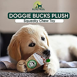 Pro Pet Works Doggie Bucks Plush Squeaky Chew Toy for Dogs Cats Puppies-Best Funny Parody Birthday for Small Medium & Large Animals-Stuffed Fall Coffee Squeaker