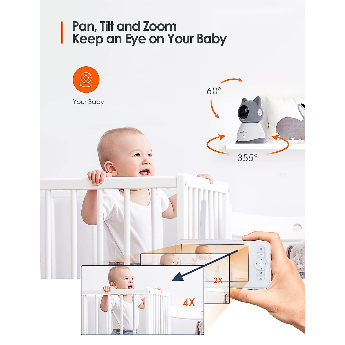BabyTime Baby Monitor with Camera and Audio, 1080P Video Baby Monitor, 5" Color Display, Infrared Night Vision, 2-Way Talk, Temperature & Sound Alarm, Up to 1000ft Range, App Control