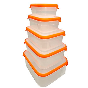 HELSIM Orange 10-Piece Containers Set with Lids for Storage, Lunch, and Meal Prep, Dishwasher & Microwave Safe