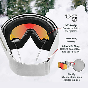 Retrospec Zenith Ski Goggles for Men and Women Over Glasses, UV Protection, Anti-Fog, Scratch Resistant Snow Goggles for Skiing and Snowboarding