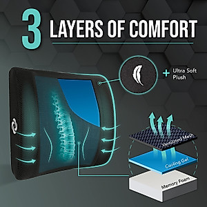 SAMSONITE, cooling gel, lumbar support pillow for office chair or car seat - boost your lower back comfort zone, high grade - memory foam, universal chair cushion, breathable mesh, washable cover