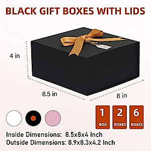 Gift Boxes with Lids Pack of 1, 8.5"x8"x4" Small Black Gift Box with Ribbon Card Fancy Gift Wrap Boxes for Wrapping Presents Festival Anniversary, Birthday, Weddings, Groomsmen Proposal Boxes