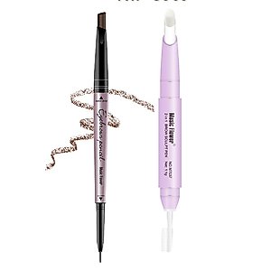 Music Flower Eyebrow Pencil - Light Brown Dual Ended Brow Pen & Eyebrow Wax Pen, Waterproof Smudge Proof Long Lasting Eyebrow Pen, Eyebrow Waxing Shaping Clear Eye Makeup Kit