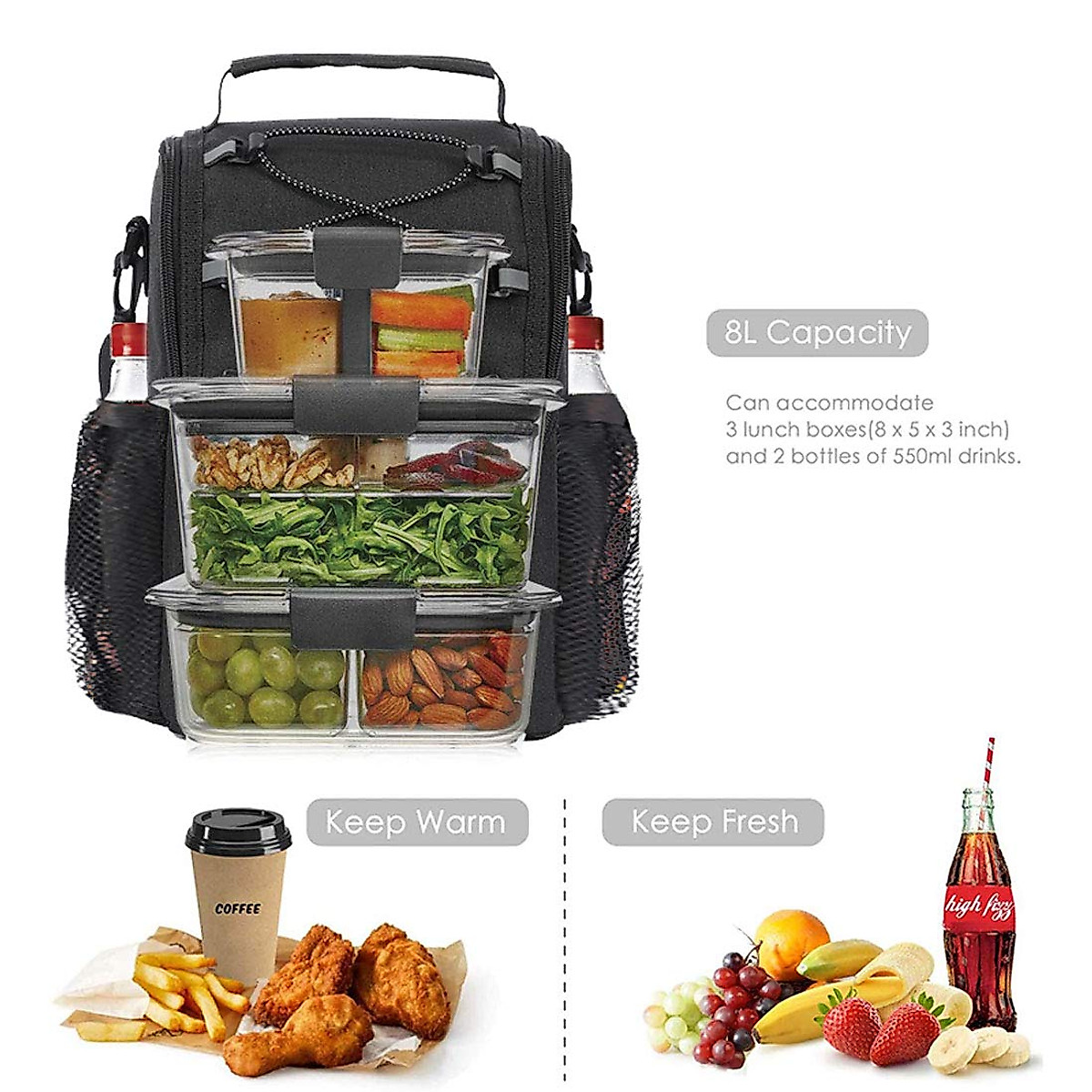 Sethruki Lunch Bag Insulated Lunch Box Lunch Shoulder Tote Bag Drinks Holder Durable Oxford Thermal Snacks Organizer for Women Men Work Picnic Hiking Beach Fishing