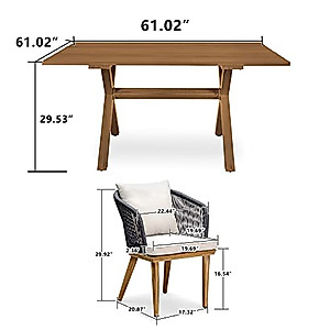 PURPLE LEAF 9 Pieces Outdoor Metal Furniture Set Patio Conversation Sets Wood Pattern Dining Set, 1 Dining Table and 8 Modern Chairs with Cushions Seat
