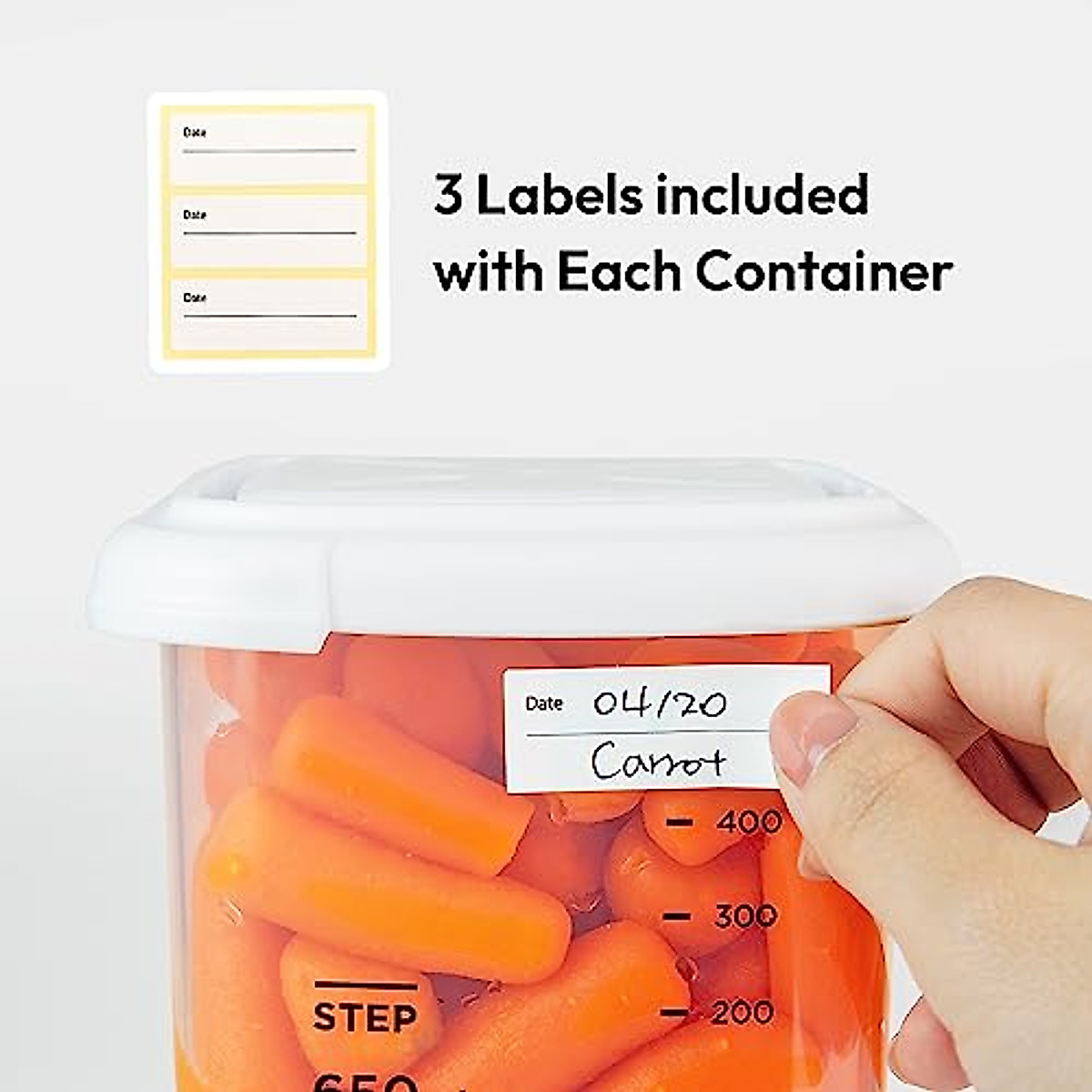 carrotez Stackable Food Storage Containers with Airtight lids, Meal Prep Containers, Portion Control Containers with labels, 16oz, Reusable, Pack of 2