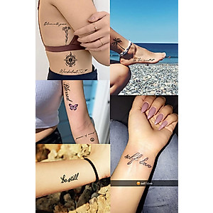 IMPRESSED Realistic Temporary Tattoos – 42 Custom Sheets Tiny Fake Self Care Tattoo – Inspirational Minimalist Affirmation Words and Motivational Quote Permanent Tats for Adult Teens Women Face Body