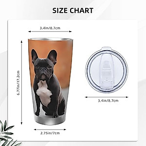 NHJKLWQSZ French Bulldog 20oz Stainless Steel Tumbler With Lid And Straw, Double Wall Vacuum Insulated Coffee Mug Travel Cups Leak-Proof Lid For Hot And Cold Drinks, Metal Straws And Brush