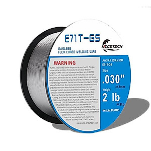 NICETECH, Gasless Flux Cored Welding Wire, Carbon Steel, E71TGS. 030-Diameter, 2 Pounds Spool, Silver, Package of 1
