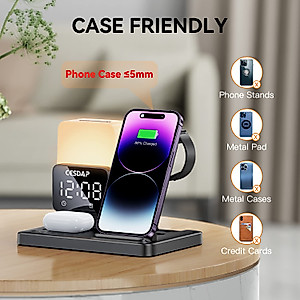 CESDAP C3 Pro Foldable 6 in 1 Charging Station for Multiple Devices with Alarm Clock Light 18W Charger for iPhone 15/14/13/12/11 for Apple Watch Charger for AirPods 3/2/Pro Gift for Women Men Dad Mom