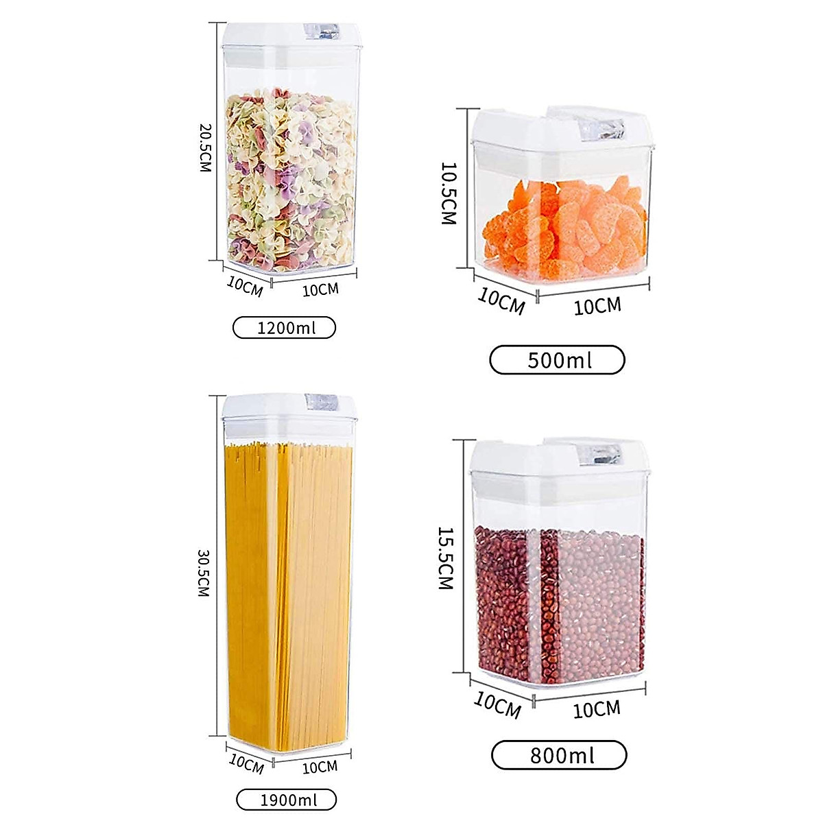 Food Storage Container Set – 5Pcs Plastic Kitchen Organiser – Kitchen Organisation Jars for Cereal, Pasta, Spaghetti, Flour, Rice,C