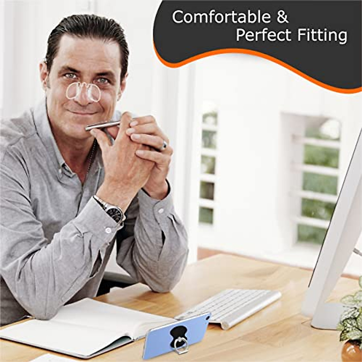 Cell Phone Ring Holder with Armless Reading Glasses | 360° Rotating Crystal Finger Ring for All Smartphones | 2.0 Diopters (Crystal, 2.5, diopters)