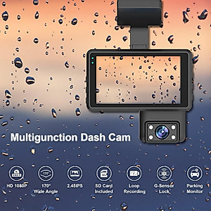 Dash Cam for Cars, 1080P Full HD DVR Dash Camera Front Rear/Inside, 3.0 Inch IPS Screen Dashboard Dashcam with 170° Wide Angle, Night Vision, Parking Mode, G-Sensor, Loop Recording