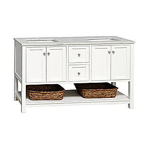 Kitchen Bath Collection Lakeshore 60-inch Double Bathroom Vanity (Engineered Carrara/White): Includes White Cabinet with Engineered Carrara Countertop and White Ceramic Sinks