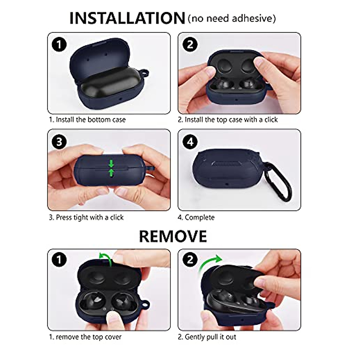 AIRSPO Case Designed for Galaxy Buds Plus Case (2020) / Galaxy Buds Case (2020) Full-Body Protective Skin with Keychain(Midnight Blue)