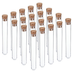 PATIKIL 9ml Plastic Test Tubes with Cork Stoppers, 20Pcs 100x15mm Tubes for Scientific Party Decoration Candy Bead Storage Bath Salt Lab Use, Clear