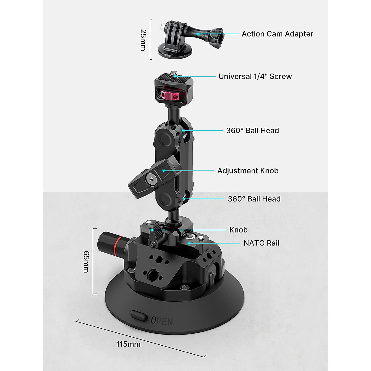 Camera Suction Cup Mount for Gopro - ULANZI SC-02 4.5in Pump-actived Vacuum Suction Mount w Quick Release NATO Magic Arm Car Boat Windshield Window Mount Compatible with Go pro Nikon Canon Sony DSLR