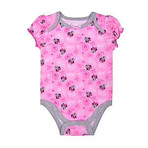 Disney Baby Girls' 3 Pack Minnie Mouse Bodysuit, Pink, 6/9 Months