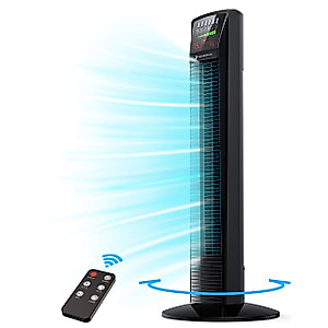 Tower Fan, 65°Oscillating Cooling Fan Powerful Floor Fan with Remote, LED Display, 9 Modes, Easy Clean, Up to 12H Timer, Bladeless Standing Fan Portable for the Whole Room Home Office