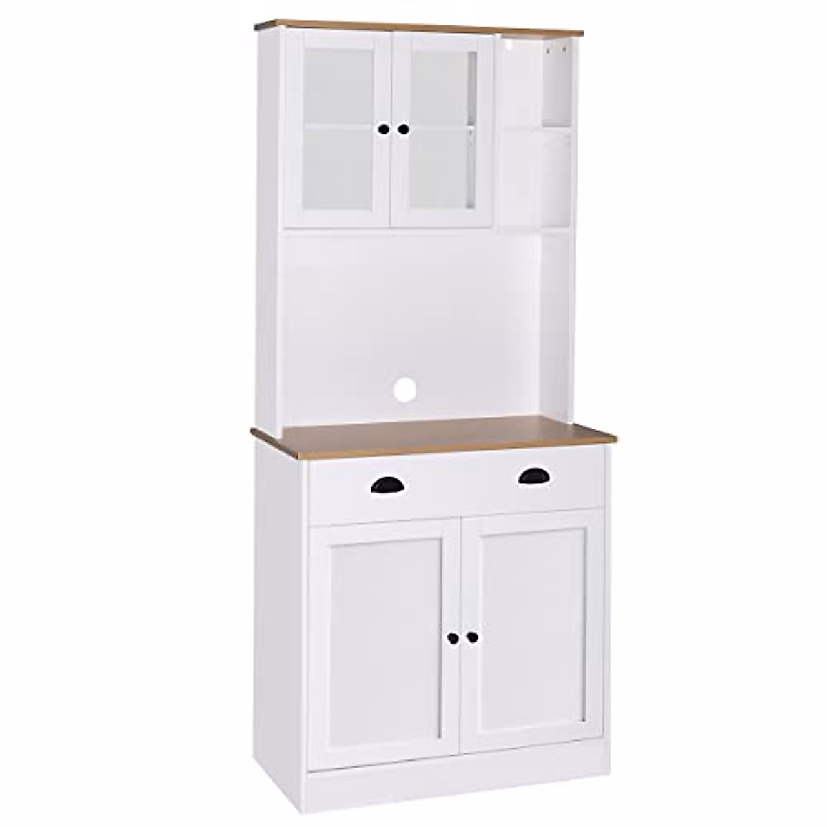 VEIKOUS 72" Kitchen Storage Cabinet, Freestanding Kitchen Buffet with Hutch w/Wide Countertop & Adjustable Shelves, Pantry Cabinets with Glass Doors, White