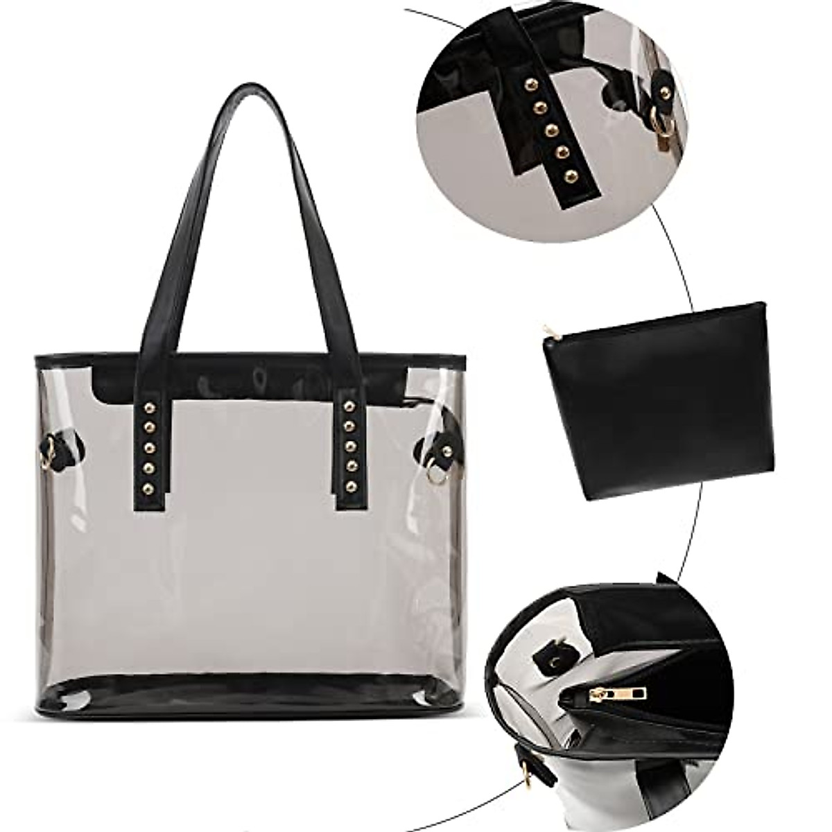 Abuyall Transparent Purse Women Large PVC Clear Tote Bag Handbag Waterproof Beach Bag Gunblack
